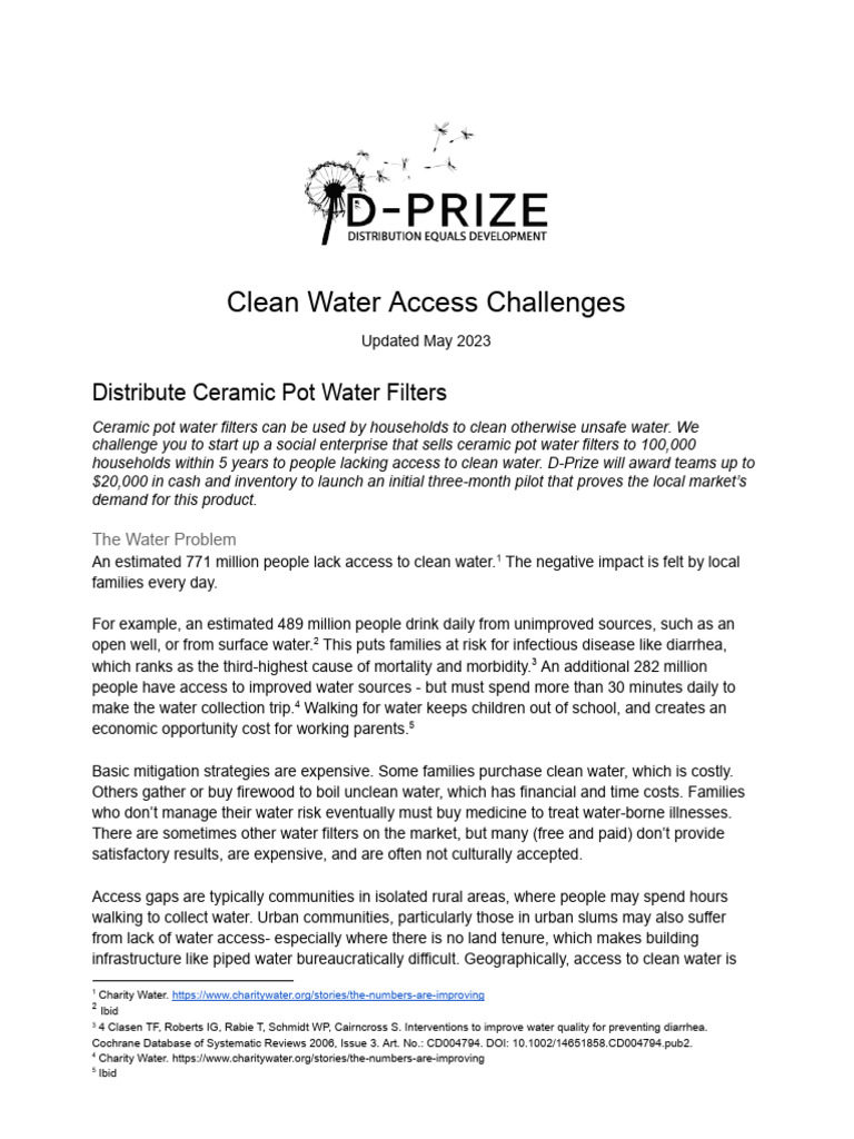 D-Prize Water Filter Challenge | PDF | Drinking Water | Business