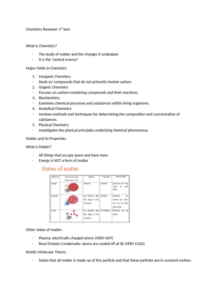 Chemistry-Reviewer-1st-Sem g11 | PDF