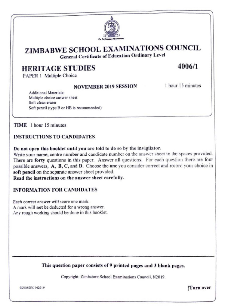 Heritage Studies Past Exam Papers Collection | PDF