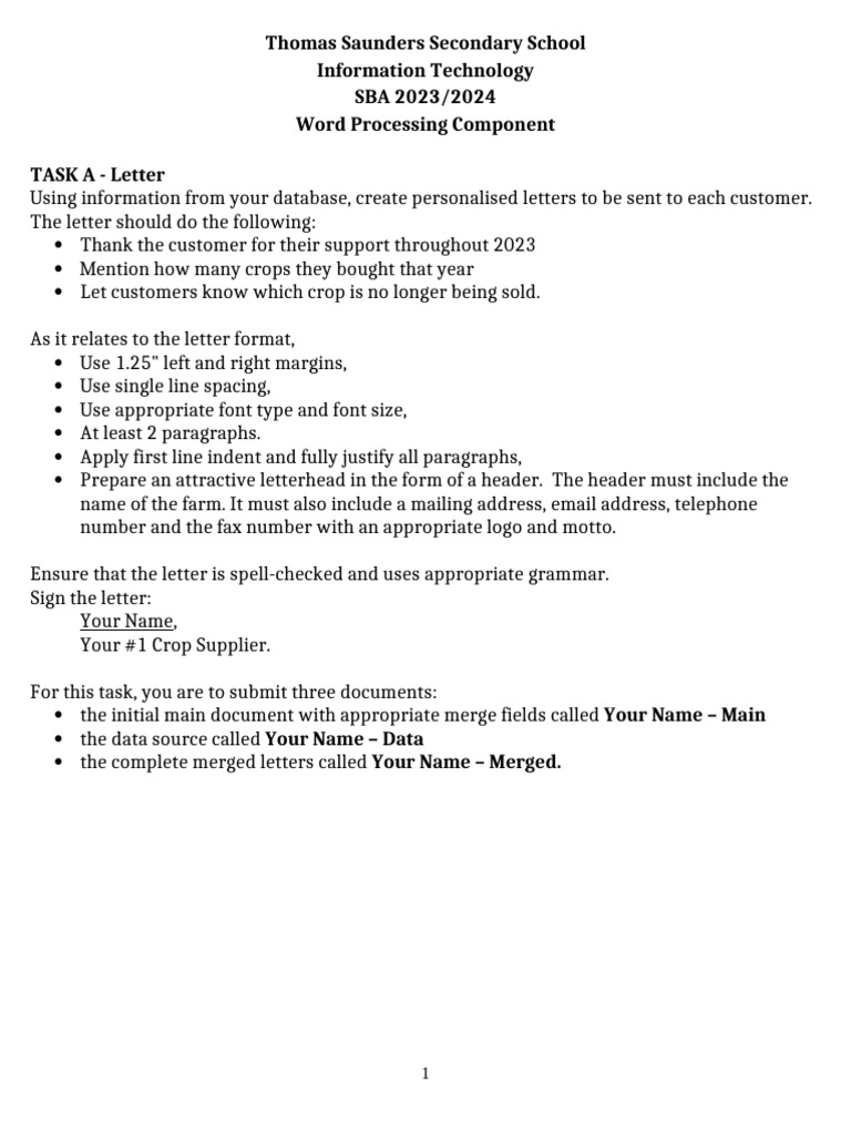 Word Processing 2023-2024 SBA Instructions | PDF