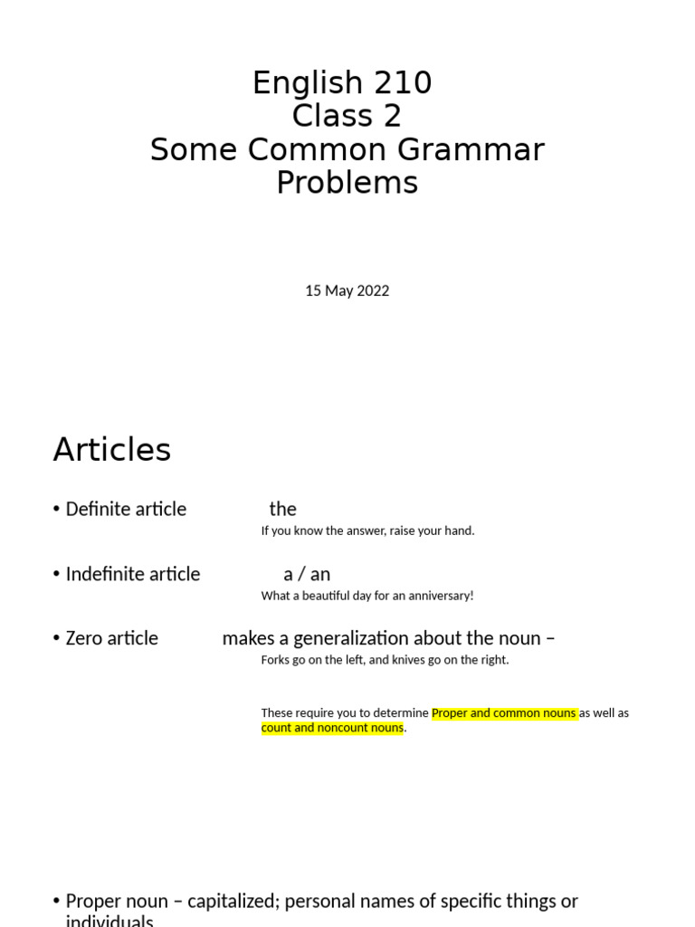 Eng 210 Class 2 Basic Grammar Issues | PDF