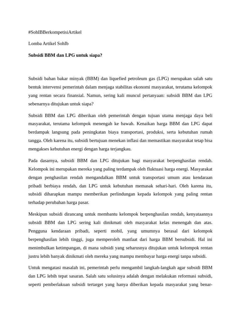 Subsidi BBM Dan LPG Untuk Siapa | PDF