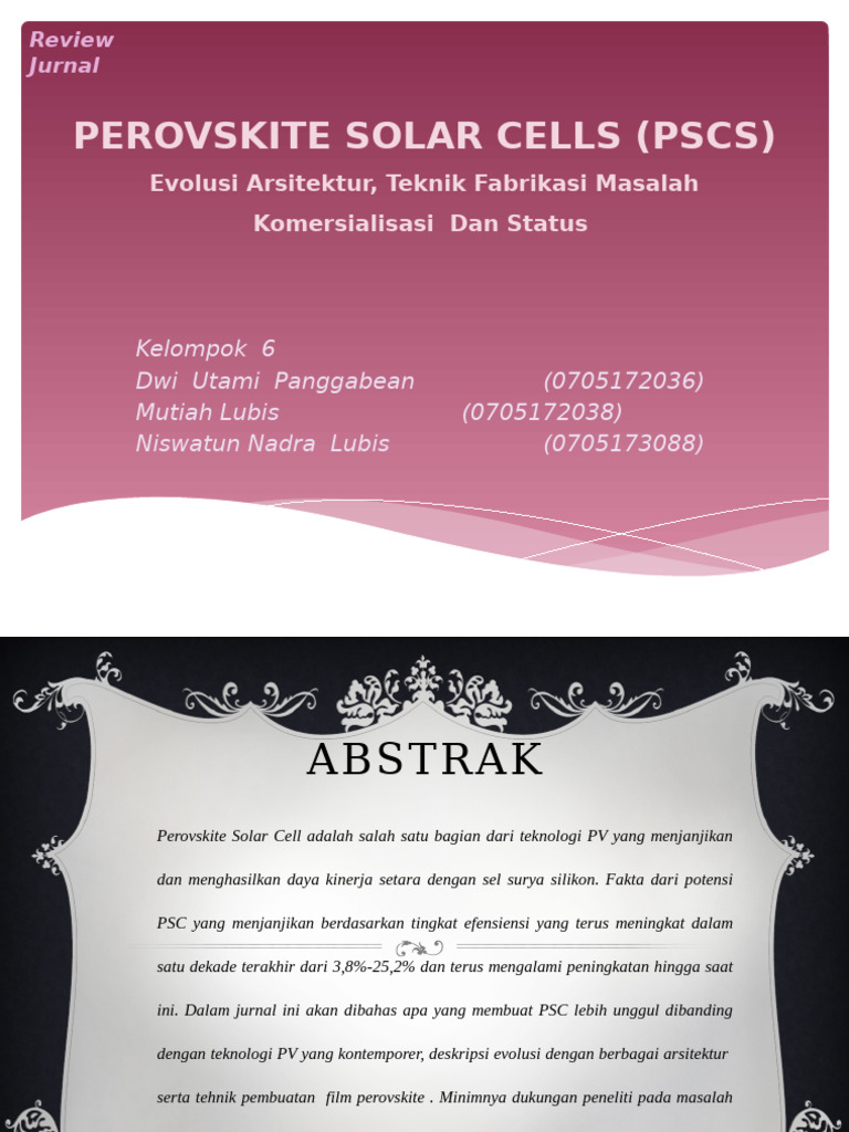 PEROVSKITE SOLAR CELLS (PSCS) Kelompok 6 Fisika-2 | PDF