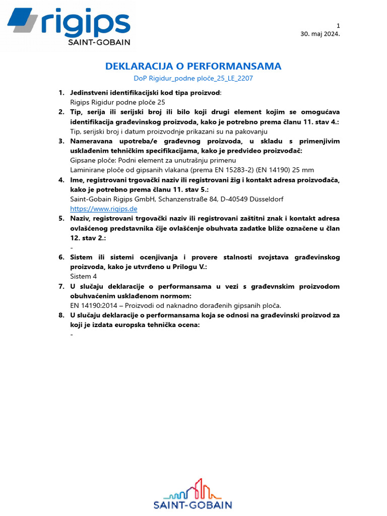DOP SRB Rigips Rigidur Podne Ploce 25 | PDF