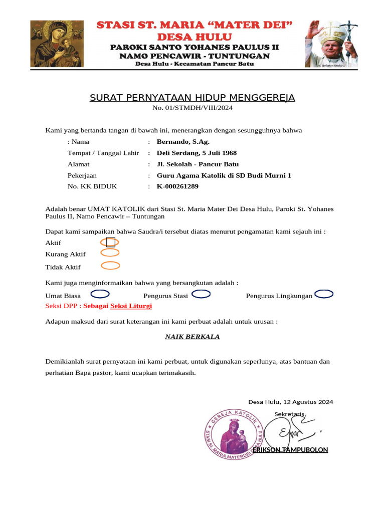 SURAT PERNY HDP MENGGEREJA Bernando | PDF