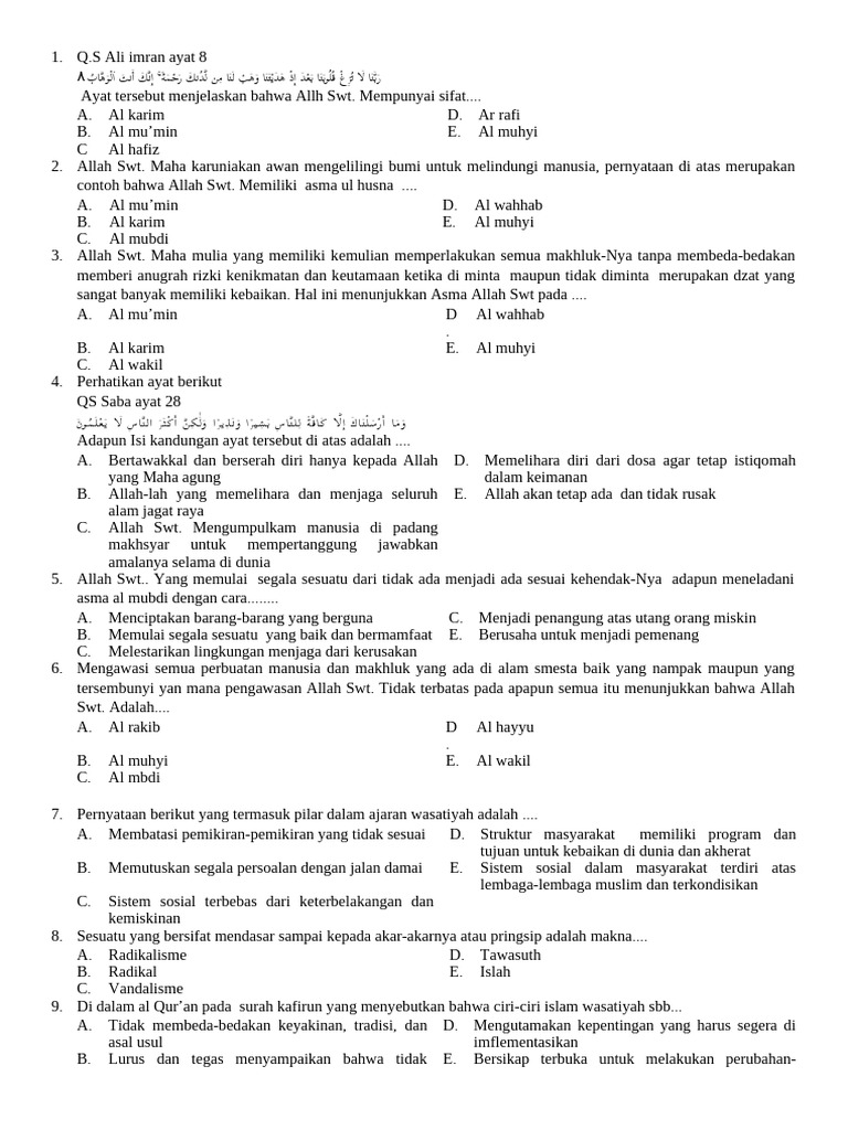 Soal Akidah X Ipa Dan Ips | PDF