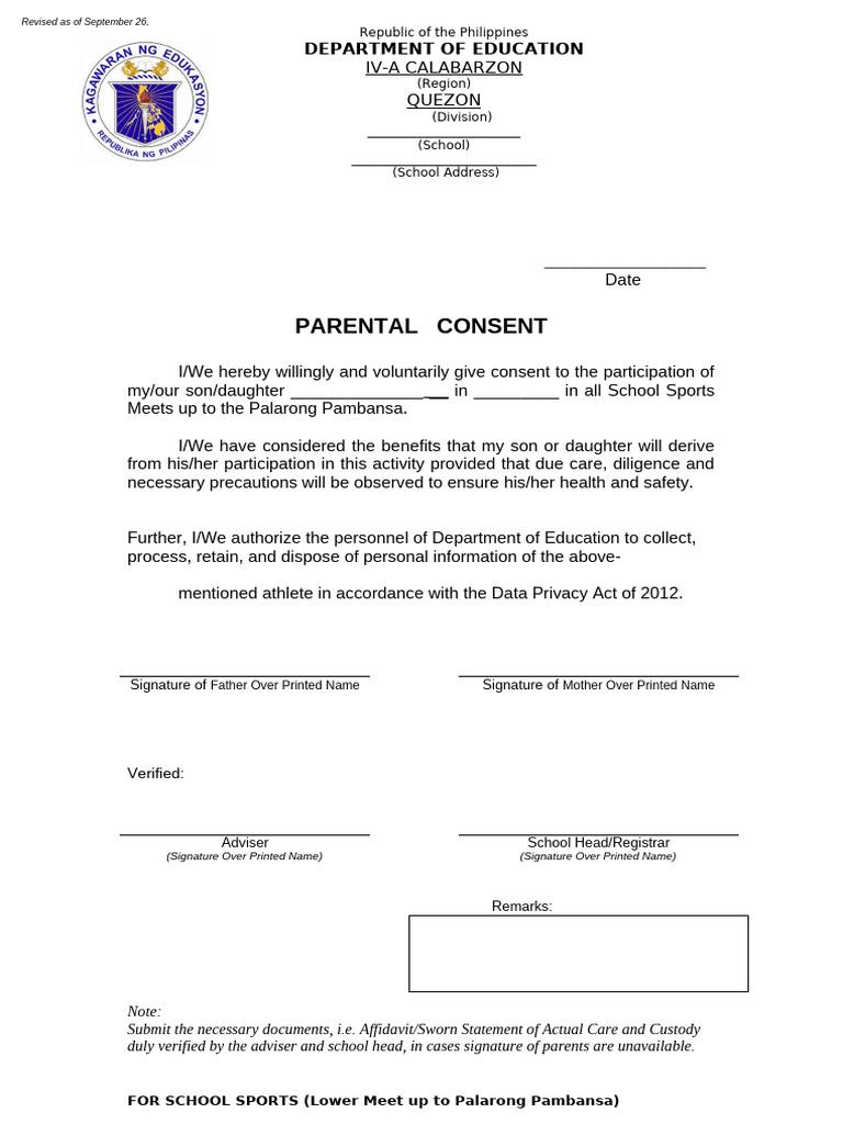 2020 Parents Consent Revised 2 | PDF