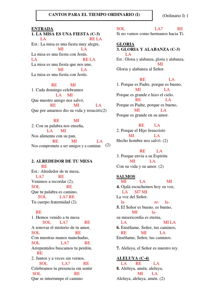 Niños, Cantos Tiempo Ordinario I | PDF | Misa (liturgia) | Amor