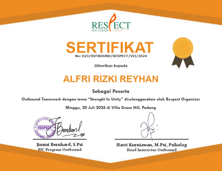 Sertifikat ALFRI RIZKI REYHAN | PDF