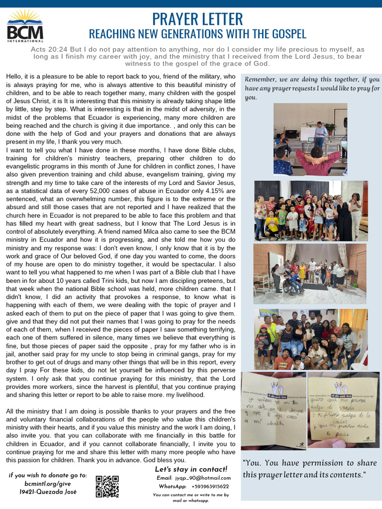 Prayer Letter | PDF | Prayer | Social Science