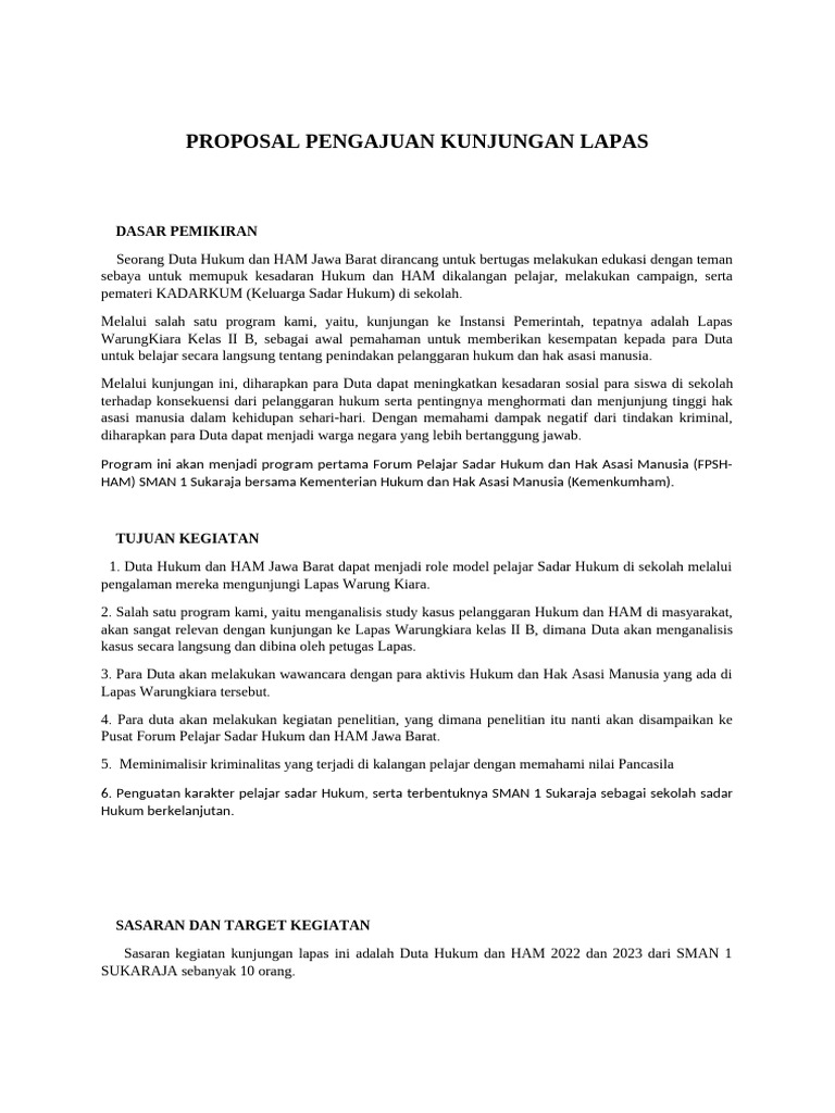 Proposal Pengajuan Kegiatan Kunjungan Lapas | PDF