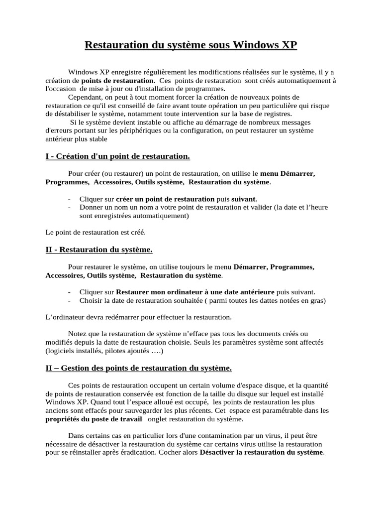 Restauration XP | PDF