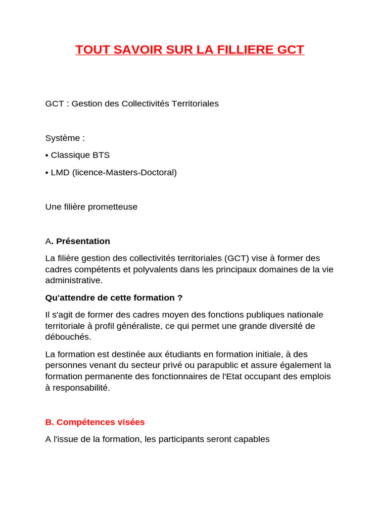 TOUT SAVOIR SUR LA FILLIERE GCT | PDF