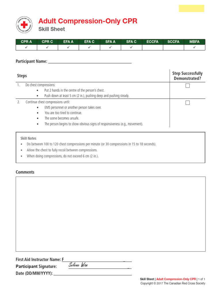 01 - Red Cross Skill Sheet - SFA Complete Package 1 | PDF