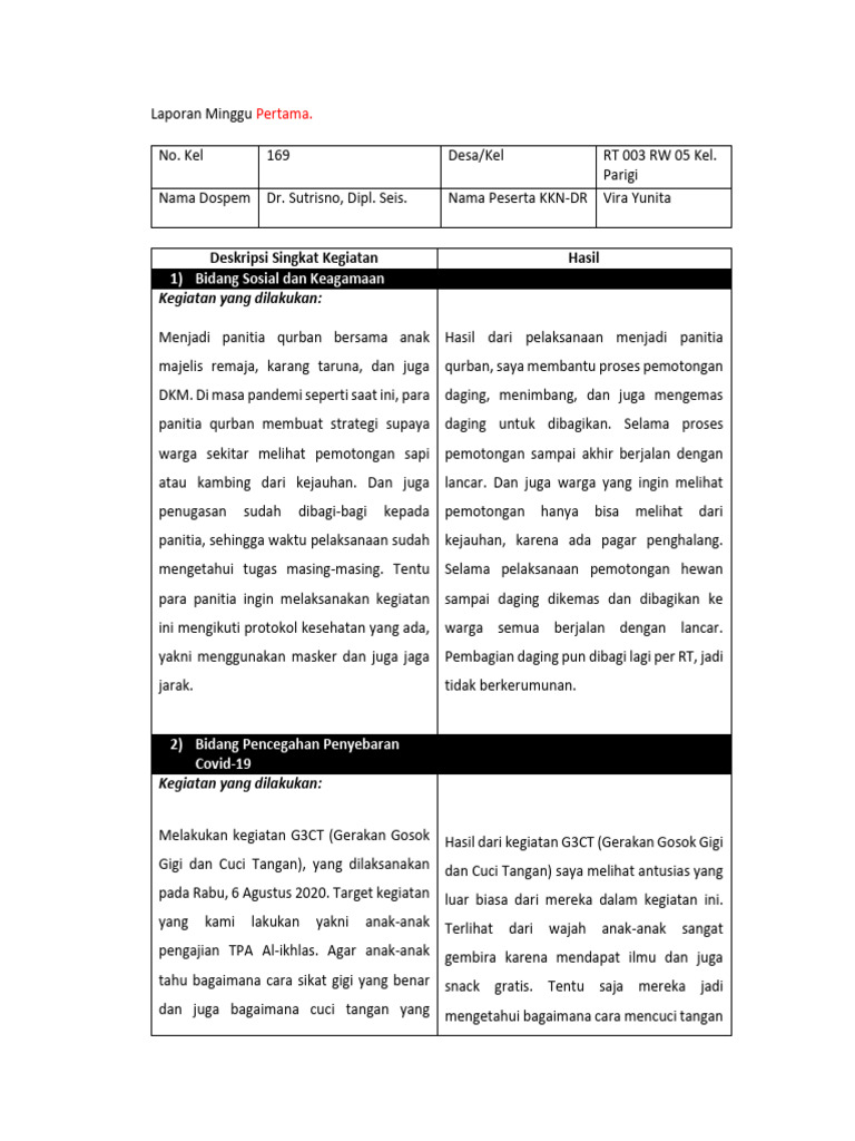 Laporan Minggu Pertama Vira | PDF