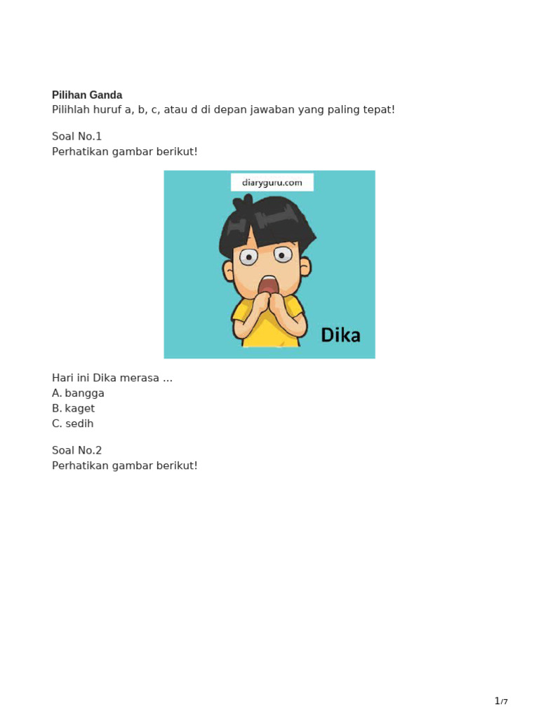 Soal Bahasa Indonesia Kelas 2 Bab 1 Mengenal Perasaan | PDF
