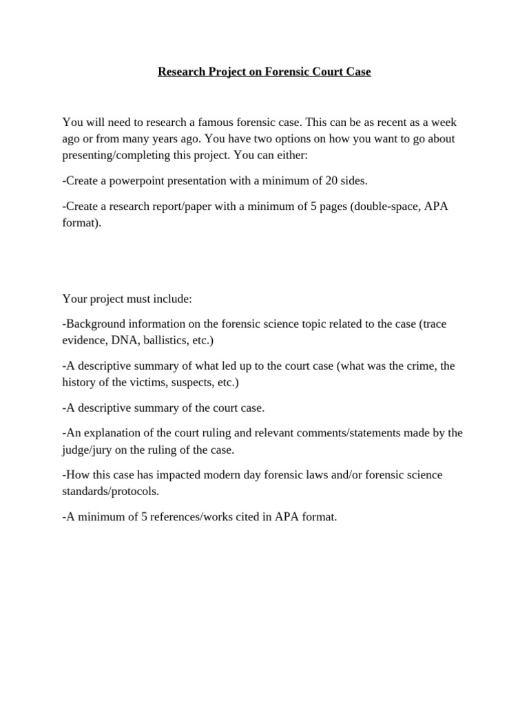 Research Project On Famous Forensic Court Case | PDF