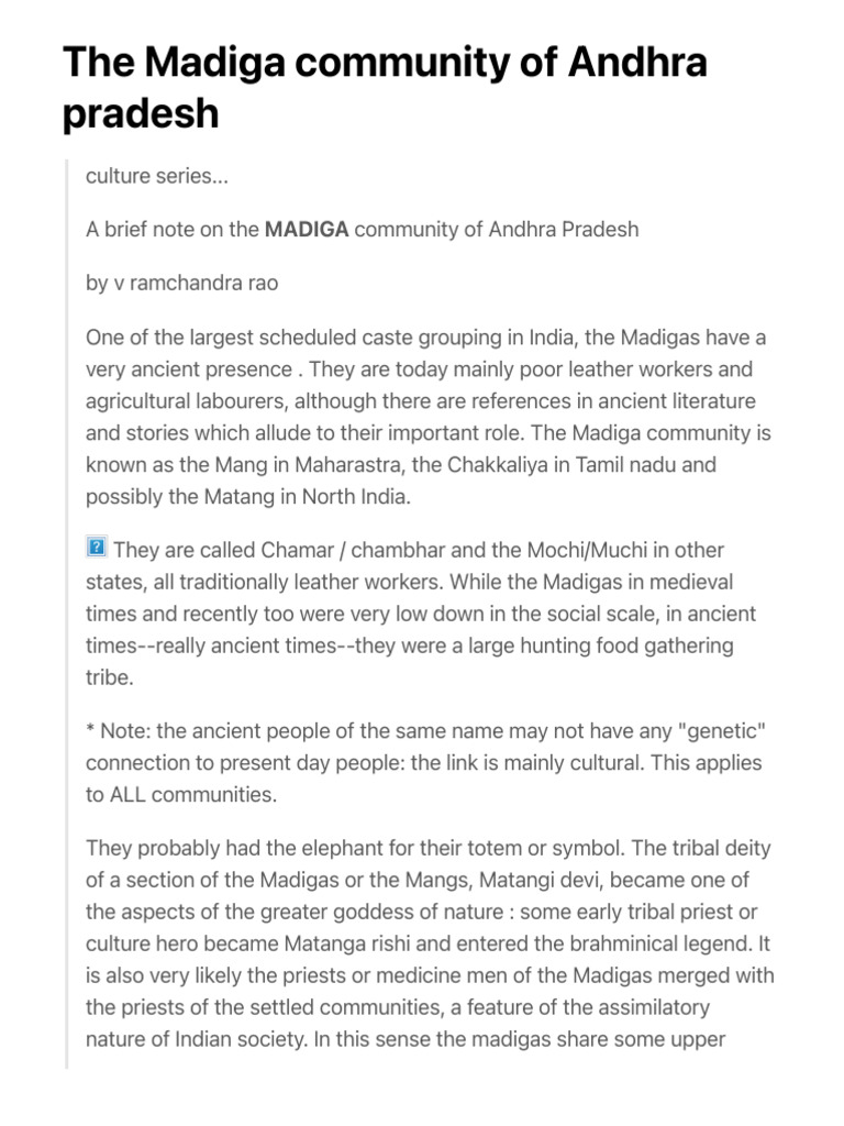 The Madiga Community of Andhra Pradesh | PDF