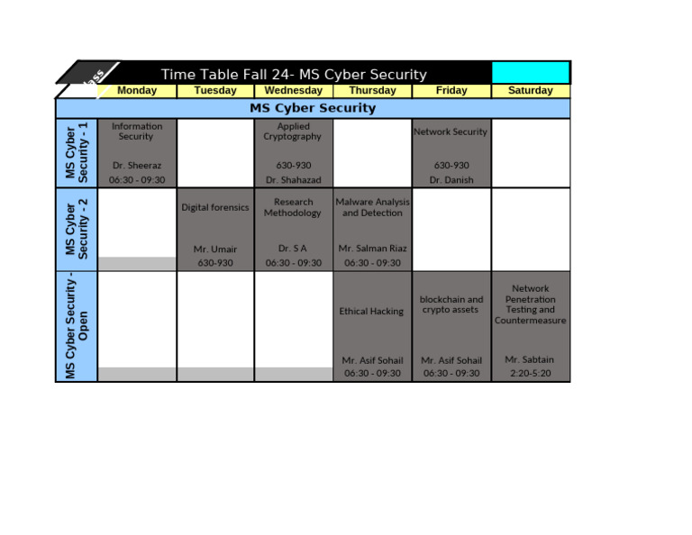 Timetable MS Cyber Security - Fall 2024 | PDF