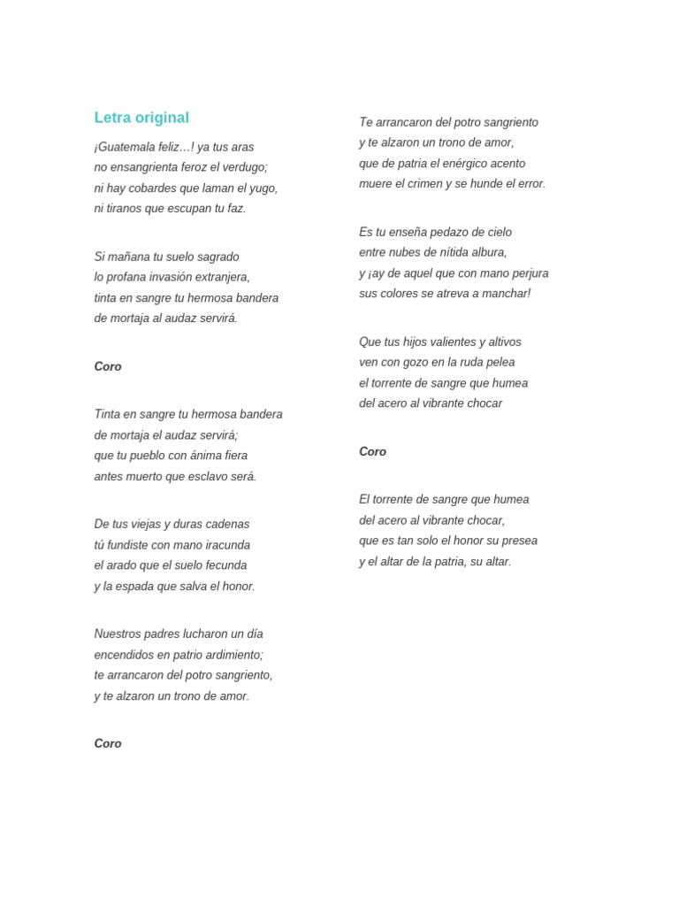 Letra original Himno Guatemala | PDF