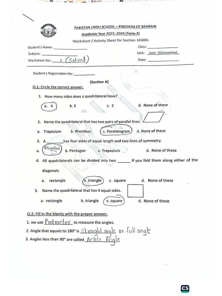 Solved Activity Sheet of Angles | PDF Solved Activity Sheet of Angles | PDF