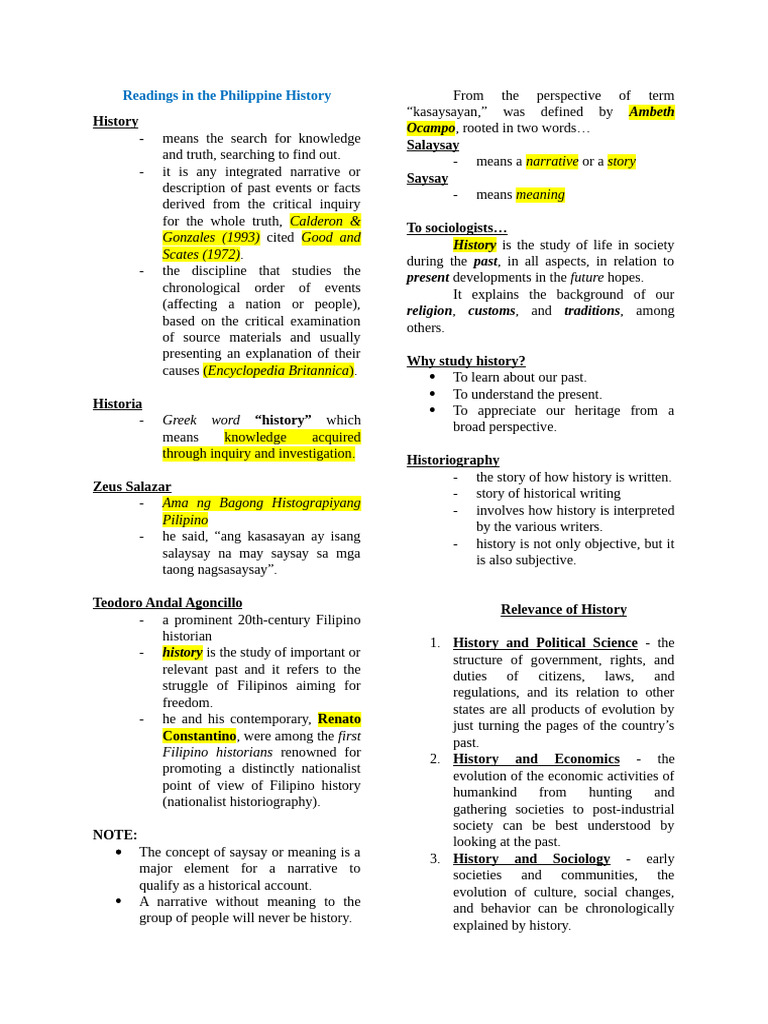 Readings in The Philippine History Reviewer | PDF | Historiography ...