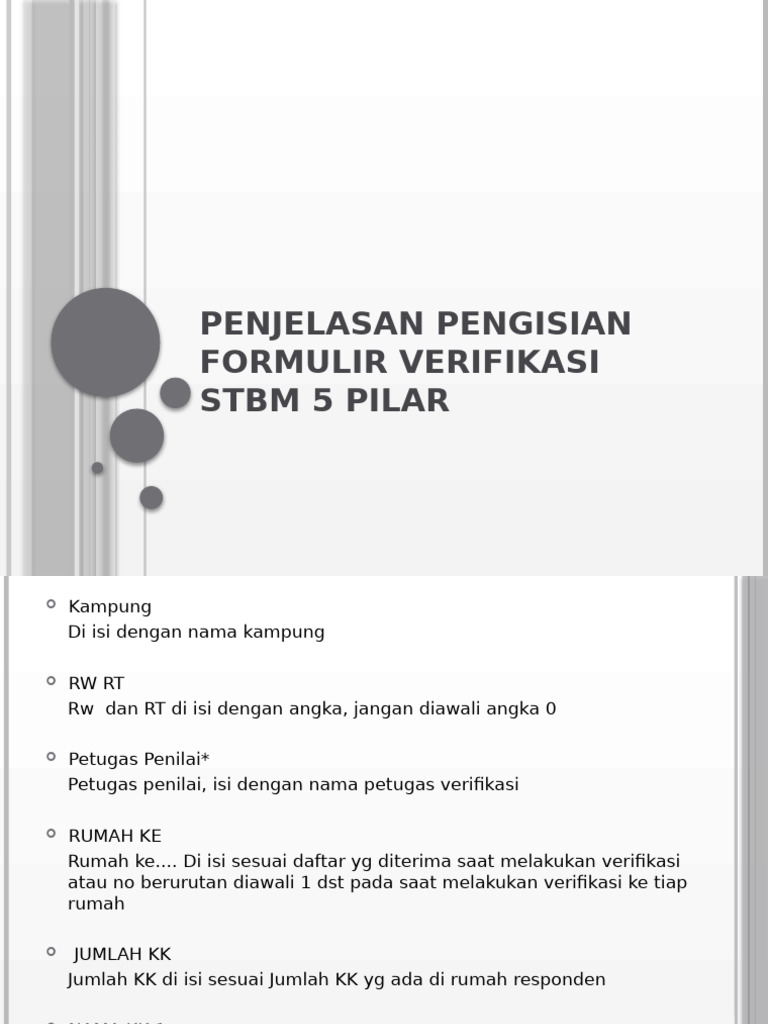 Penjelasan Pengisian Formulir Verifikasi STBM 5 Pilar | PDF