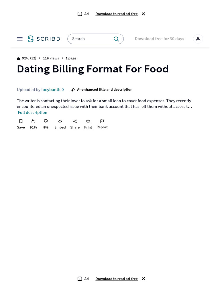 Dating Billing Format For Food - PDF | PDF