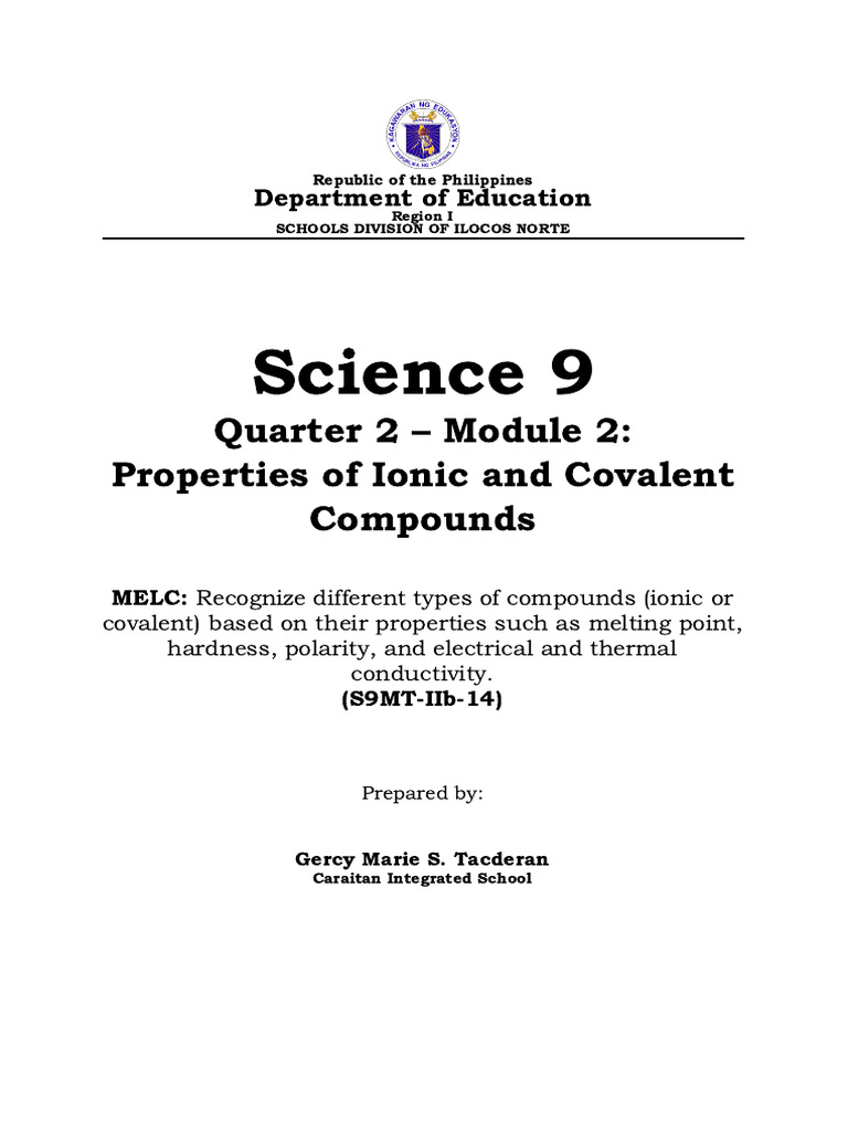 SCIENCE 9 Quarter 2 Module 2 MELC 2 Chemistry.docx | PDF