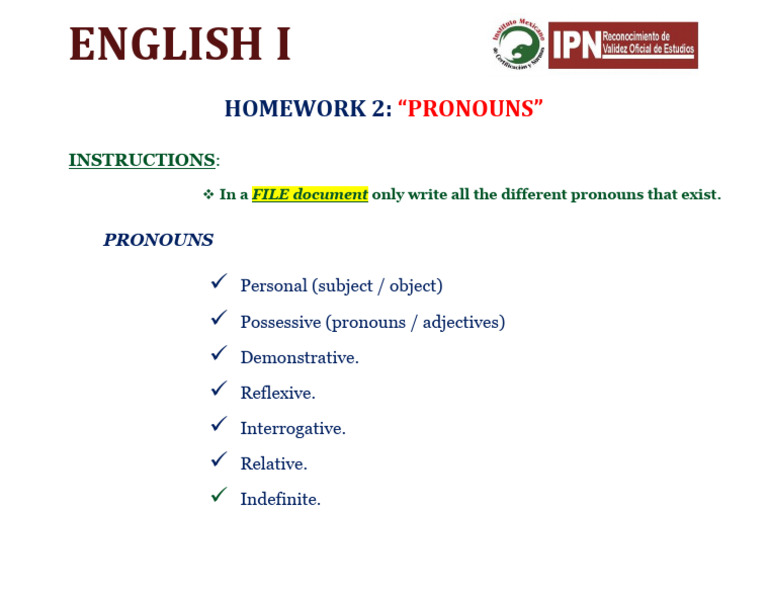 HOMEWORK 2 - Pronouns | PDF