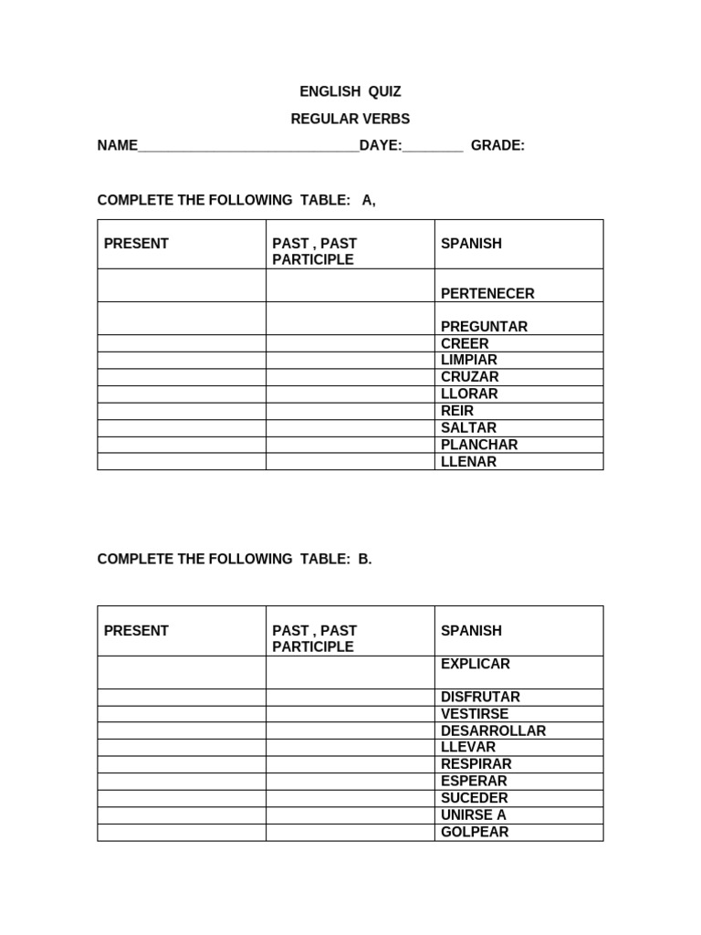 Evaluacion Verbos | PDF