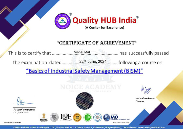 Certificate - Safety Management | PDF