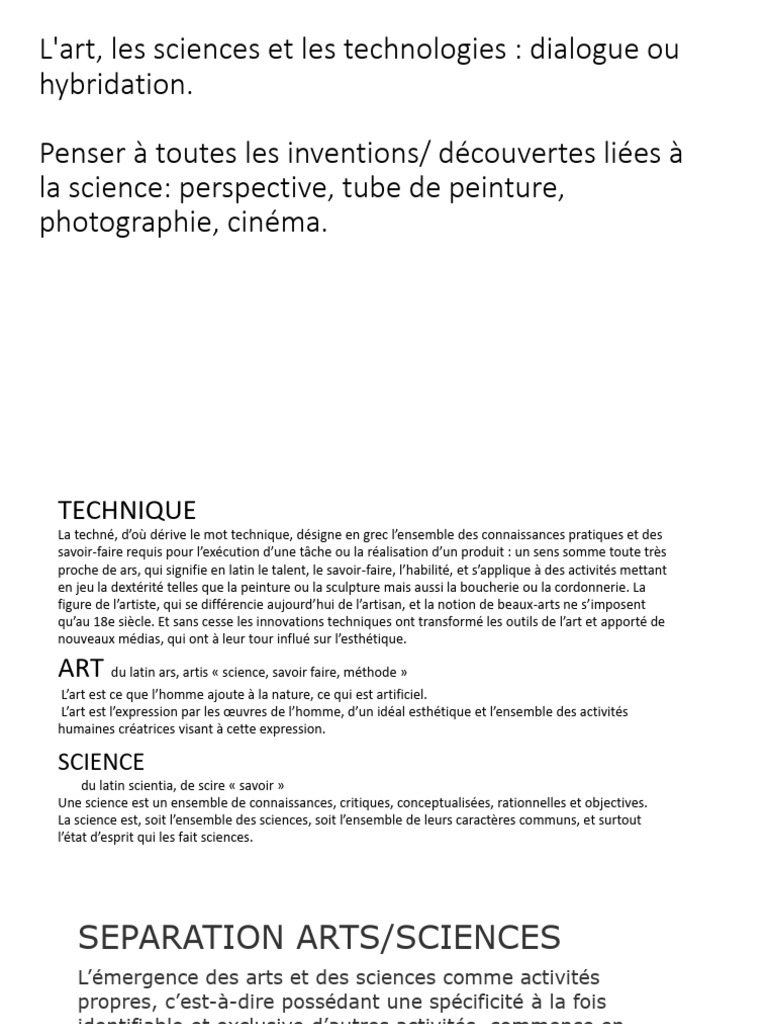 Lart Les Sciences Et Les Technologies 2024 | PDF