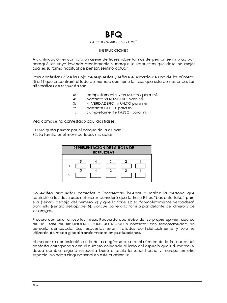 BFQ 2 - Cuadernillo Con Preguntas | PDF