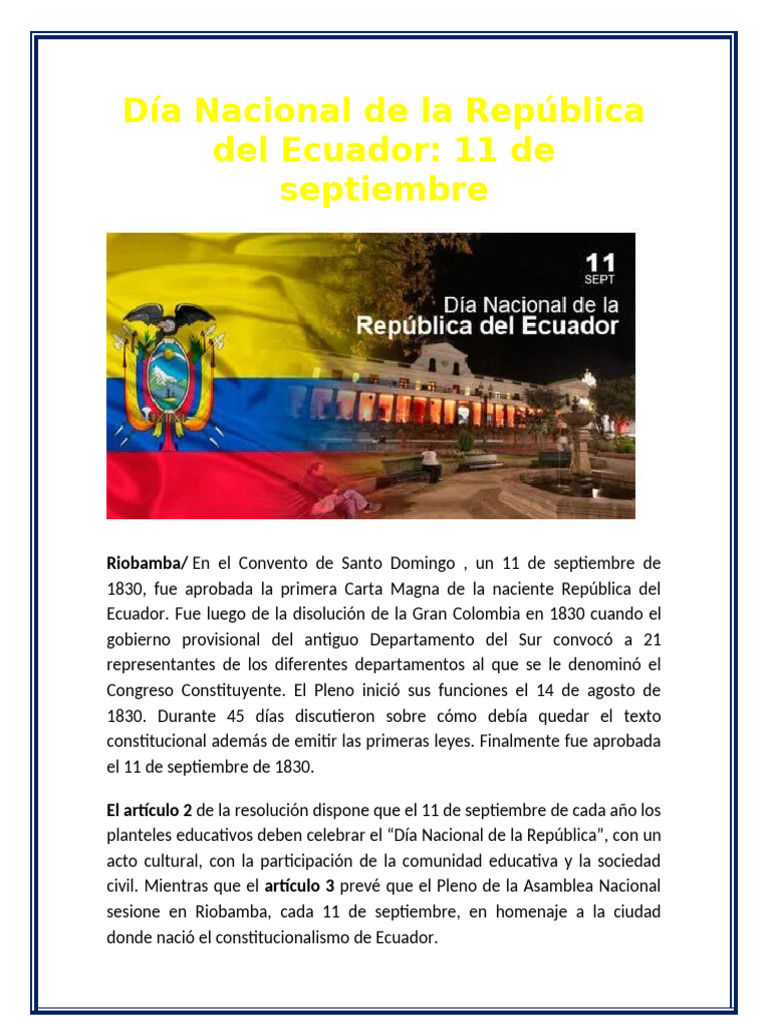 Día Nacional de la República del Ecuador | PDF