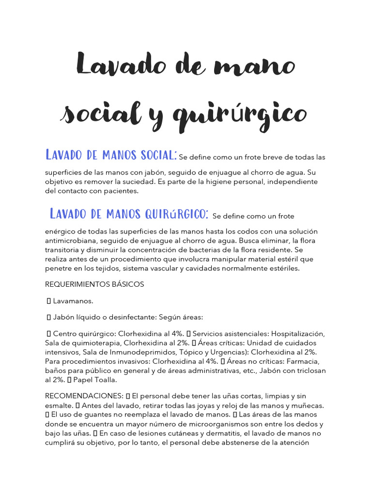 Lavado de Manos: Social y Quirúrgico | PDF | Lavado de manos ...