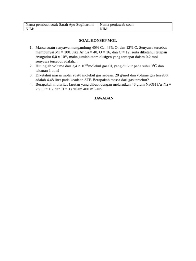 Latihan Soal Konsep Mol | PDF