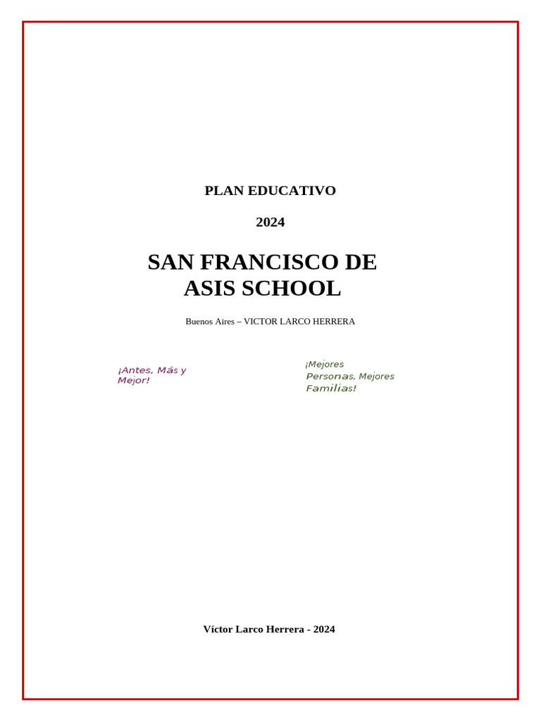 Plan-san Francisco de Asis School 2024 | PDF