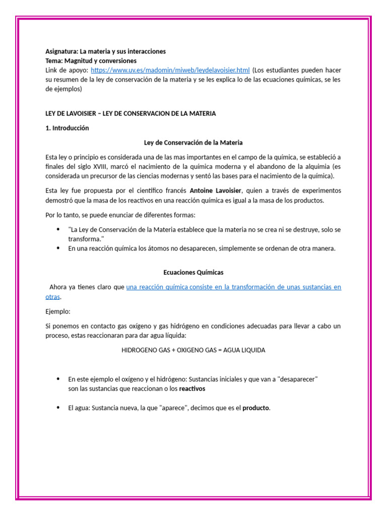 Clase Ley de Conservacion de La Materia y Ecuaciones Quimicas ...