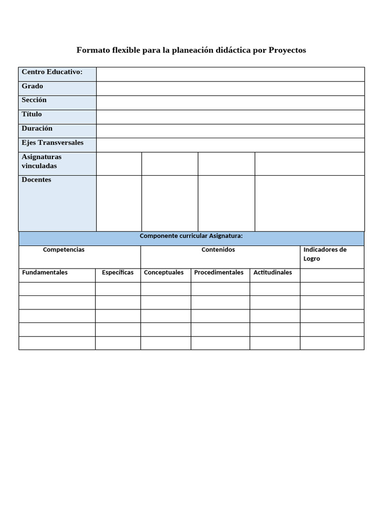 Formato Flexible para La Planeaci N Did Ctica Por Proyectos | PDF