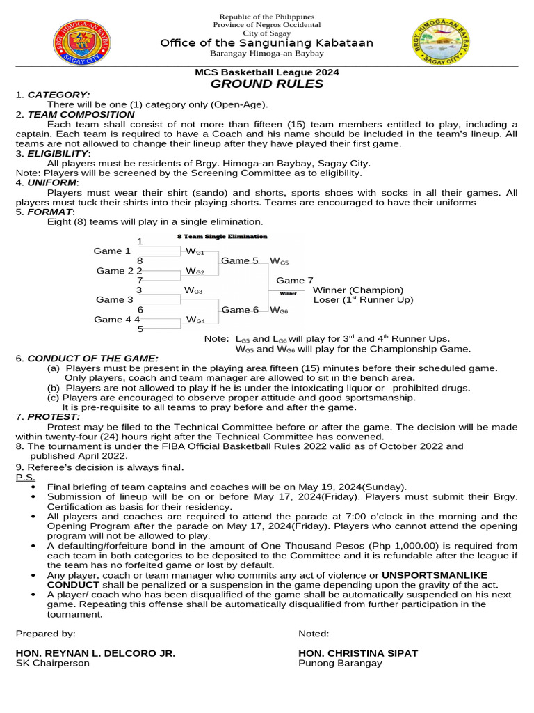 Brgy.-Himogaan-Baybay-BasketballLeague-2024-Ground-Rules | PDF