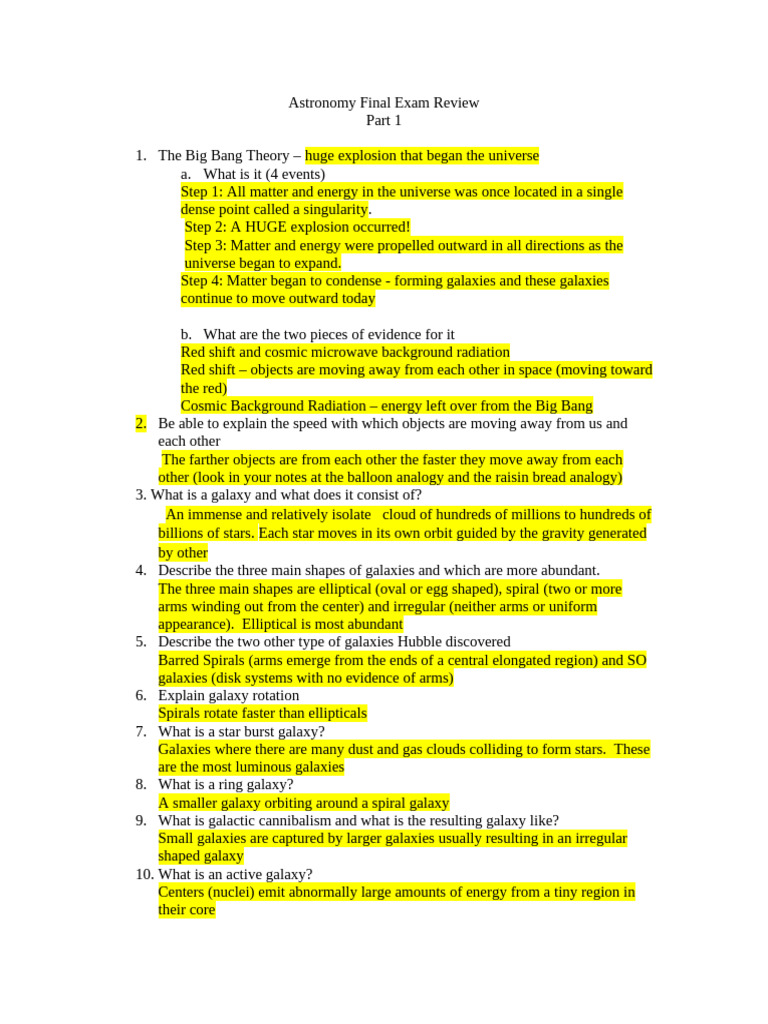 Astronomy Final Exam Review With Answers | PDF | Galaxy | Social Science