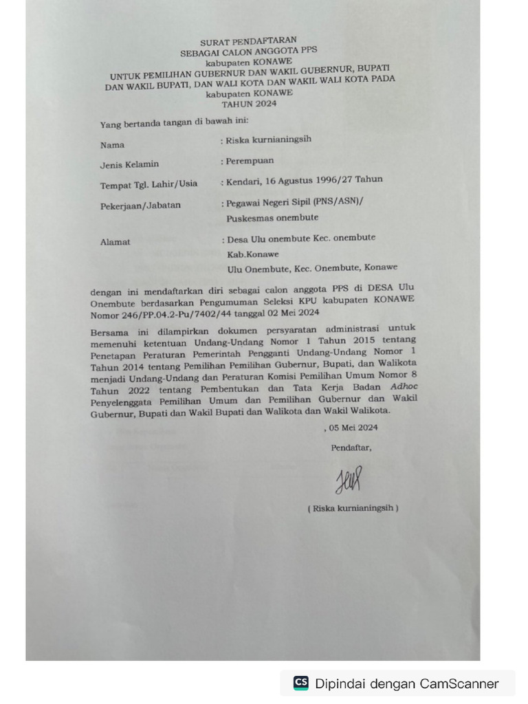 Surat Pendaftaran Riska Fix | PDF