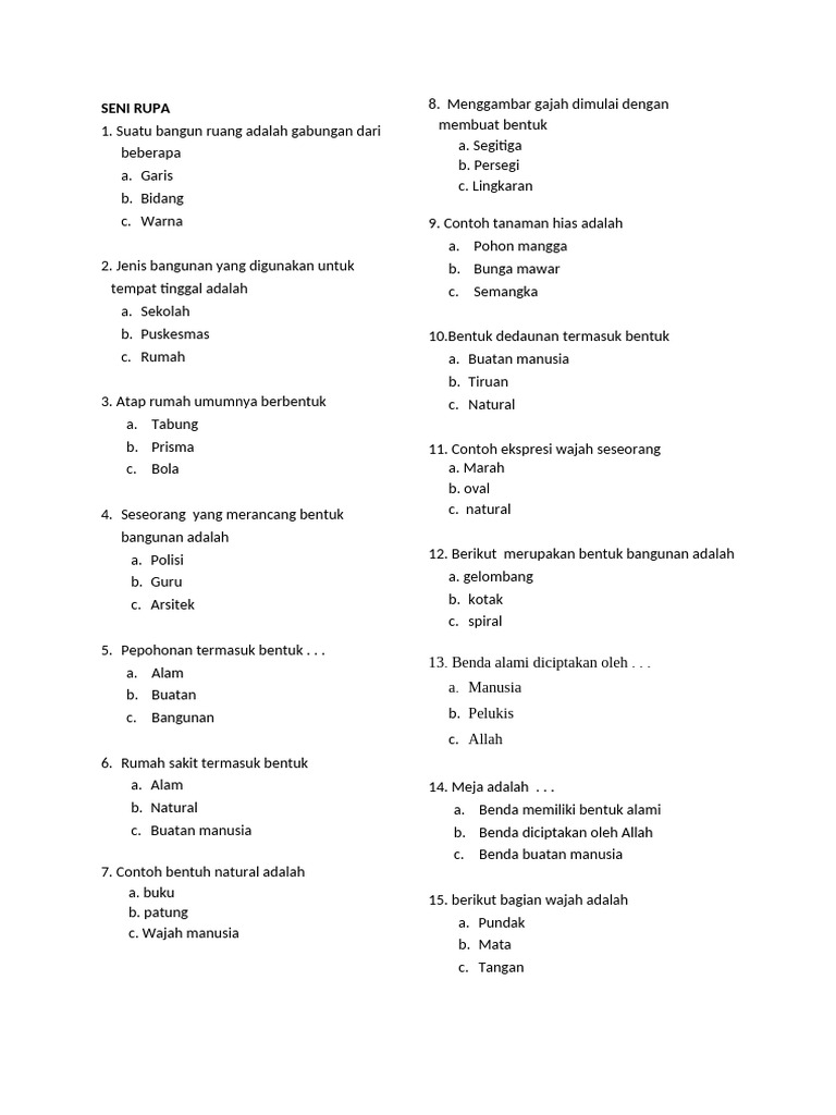 Soal Uts Semester 2 Kelas 1 - 013924 | PDF