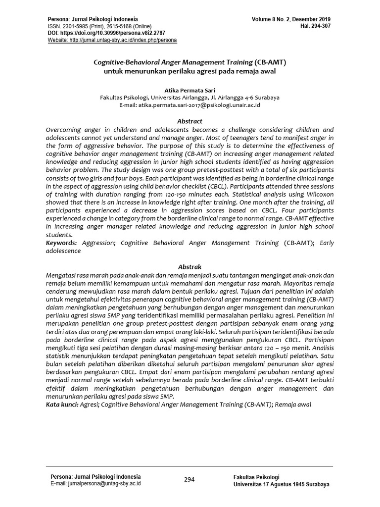 Cognitive-Behavioral Anger Management Training CB | PDF