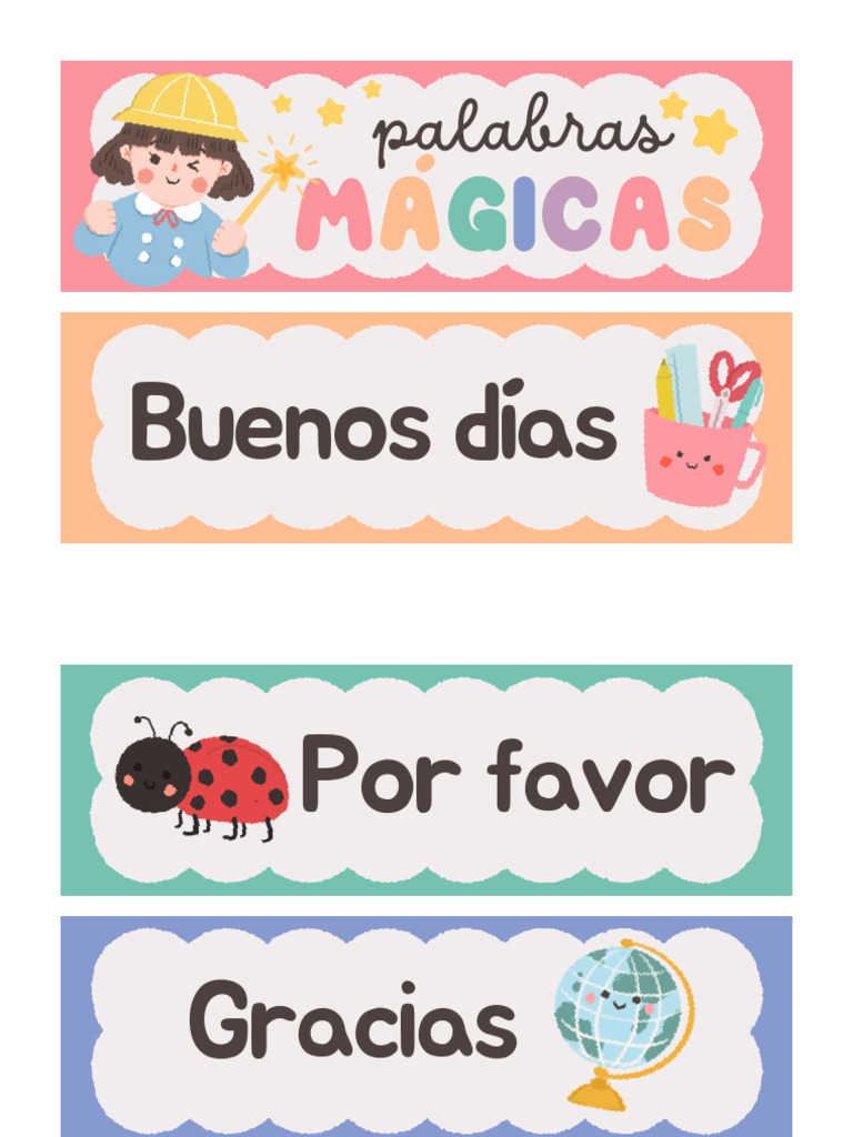 Tarjetas Educativas Palabras Mágicas Arcoíris Pastel | PDF