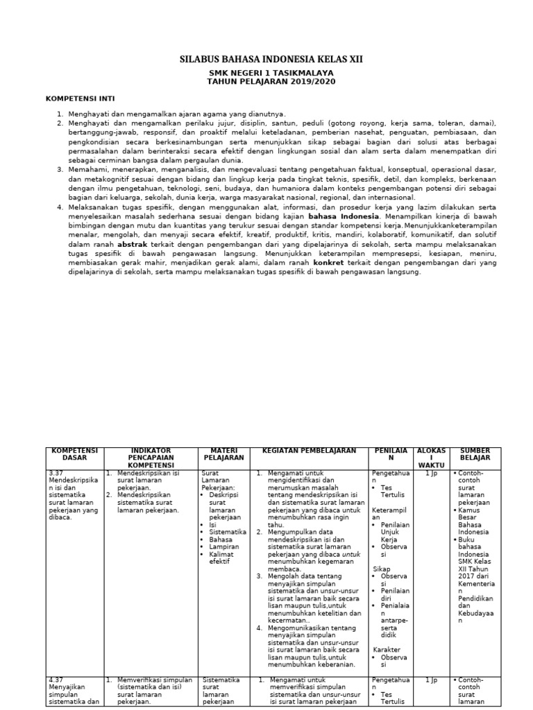 Silabus Bindo Kls Xii-1920 | PDF