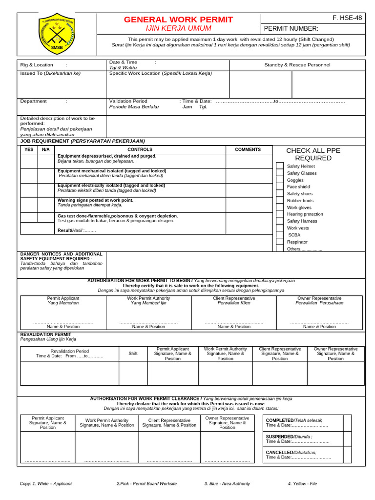 F. 48 General Work Permit | PDF | Personal Protective Equipment | Working Conditions