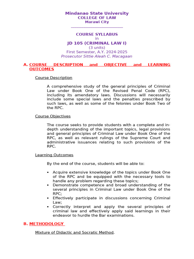 COURSE SYLLABUS - 2024 2025 First Sem | PDF