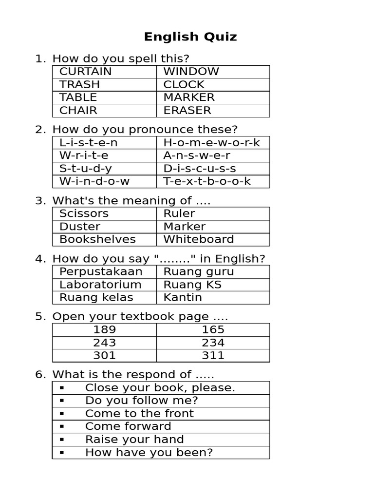 English Quizz - Class 8 Chapter 0 | PDF | Morphology | Linguistics